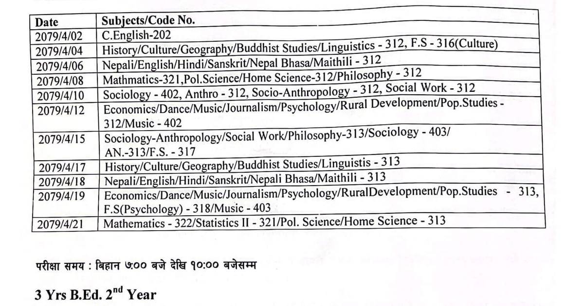 3 Years BA and BEd Second Year Exam Schedule: Tribhuvan University - Edusanjal