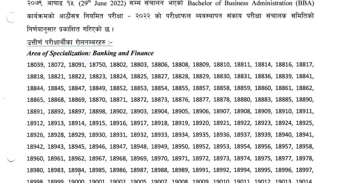 BBA Eighth Semester Regular Examination Result: Tribhuvan University ...