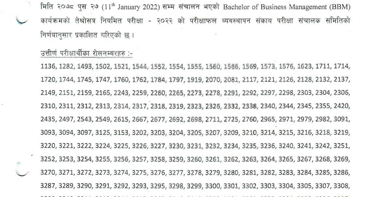 BIM Third and BBM Third and Fifth Semesters Exam Result: Tribhuvan ...
