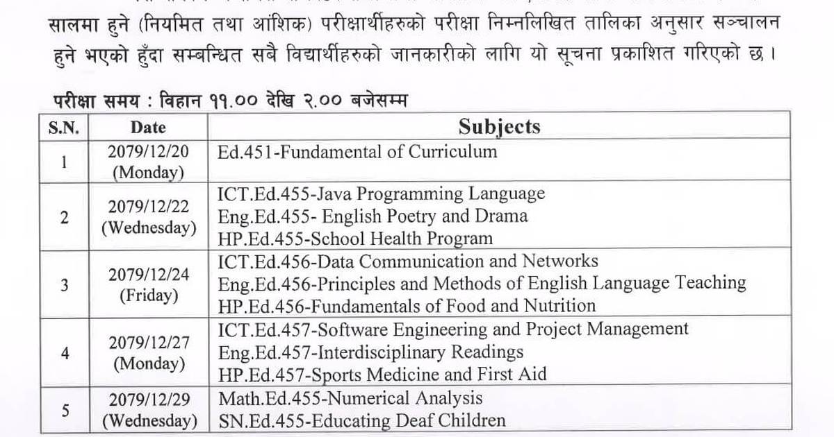 BEd (ICT and SNE) Fifth Semester Examination Schedule - Tribhuvan ...