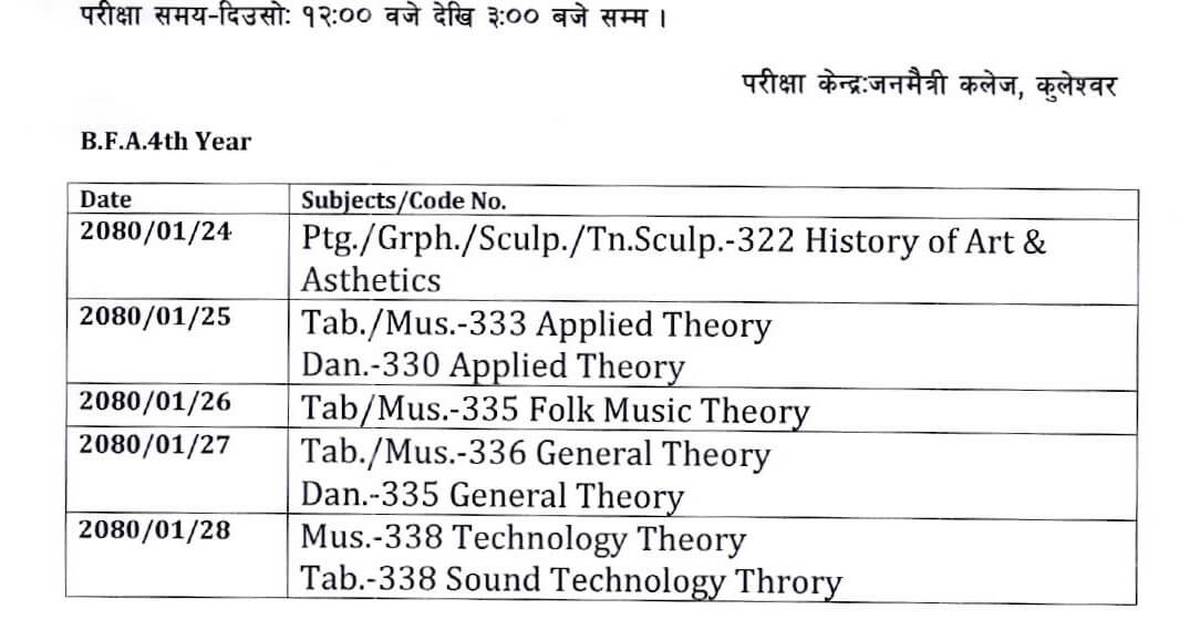 4 Years BFA Fourth Year Examination Schedule - Tribhuvan University ...