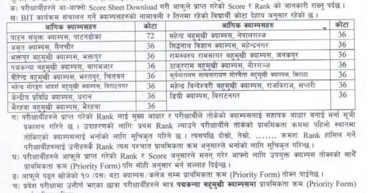 BIT Priority Form Open for 2079 Batch - Tribhuvan University - Edusanjal