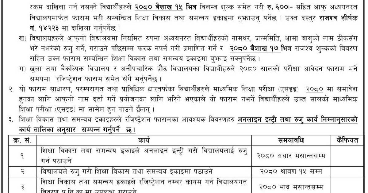 Registration Open for Secondary Education Examination (SEE) 2080 ...