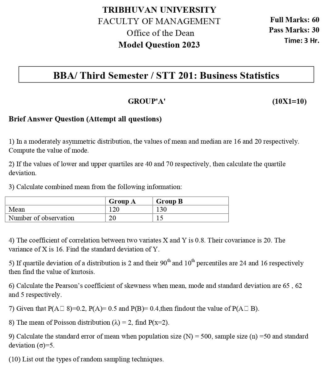 BBA Third Semester Model Questions 2023 Edusanjal BBA Third Semester Model Questions 2023 Edusanjal