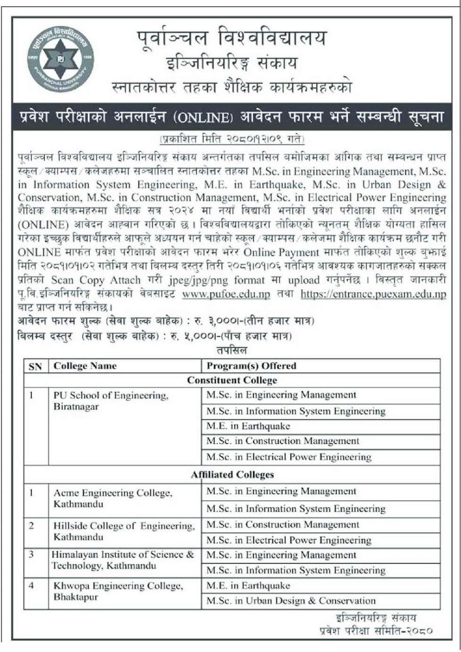 Masters Level Entrance Exam Notice 2024: Purbanchal University, Faculty ...