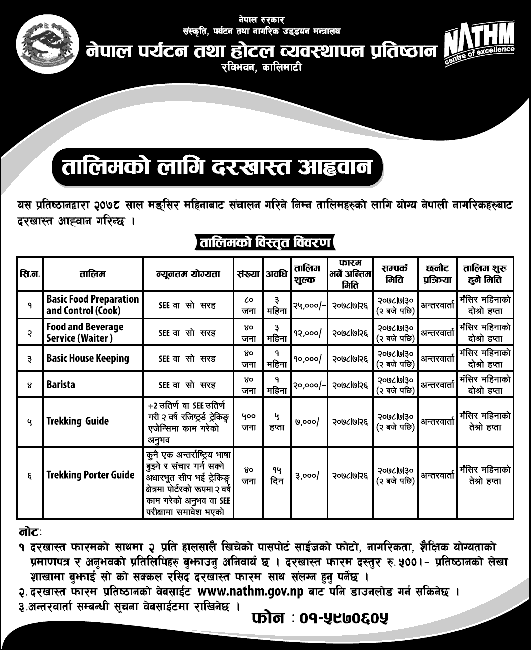 Application Open for Various Training Programs at NATHM - Edusanjal