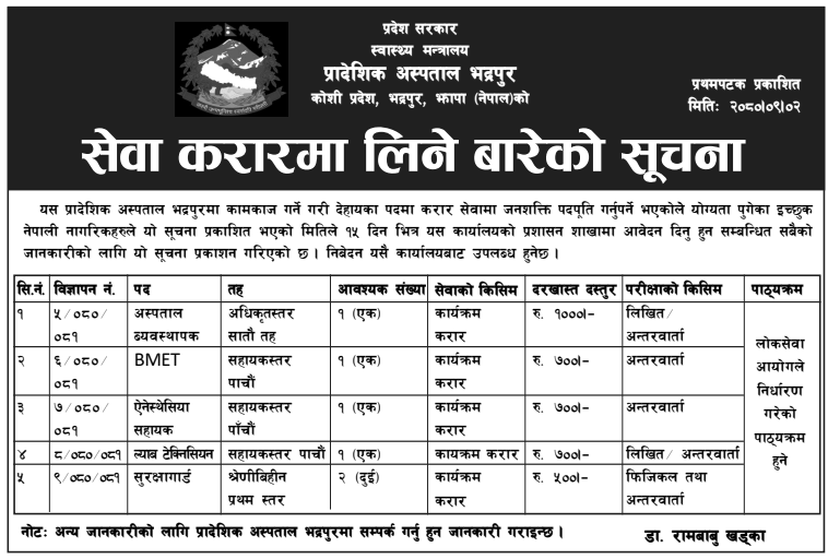 Vacancies in Health Services at Provincial Hospital, Koshi Pradesh ... Vacancies in Health Services at Provincial Hospital, Koshi Pradesh ...